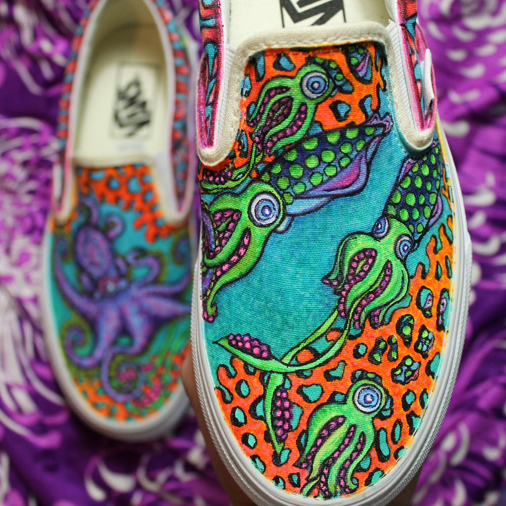 Octopus / Cephalopod custom Vans Slip On Sneakers – RAD Shirts Custom ...