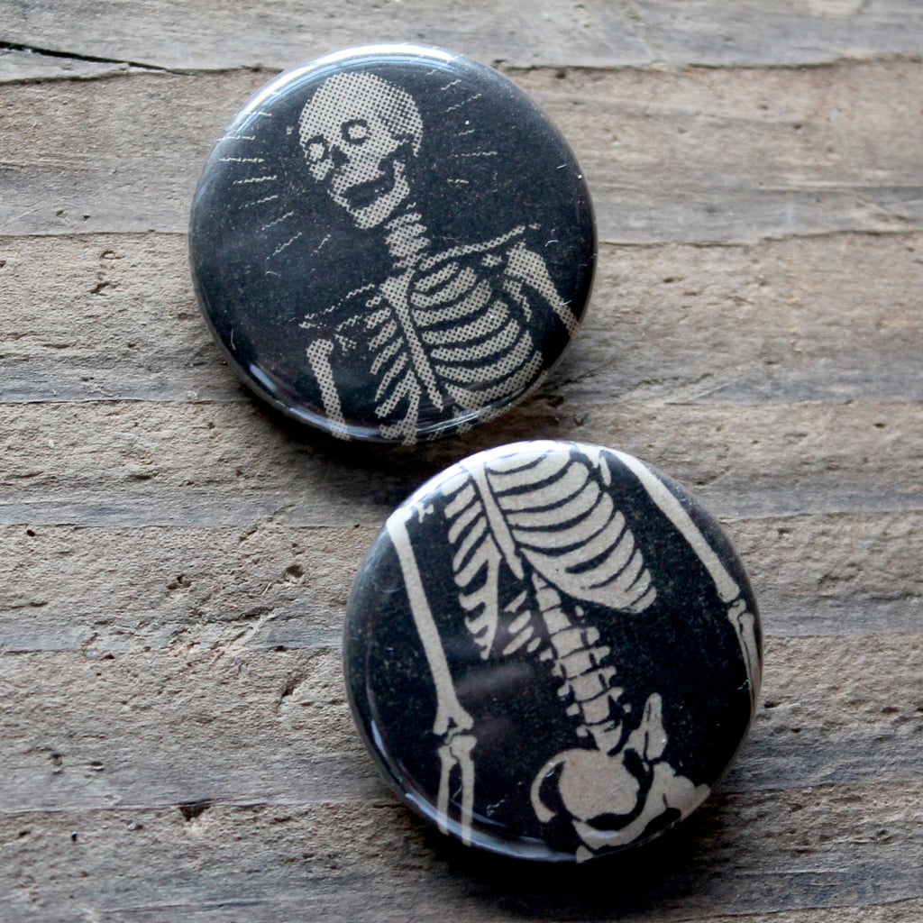 Pair of Skeleton pinback buttons – RAD Shirts Custom Printing
