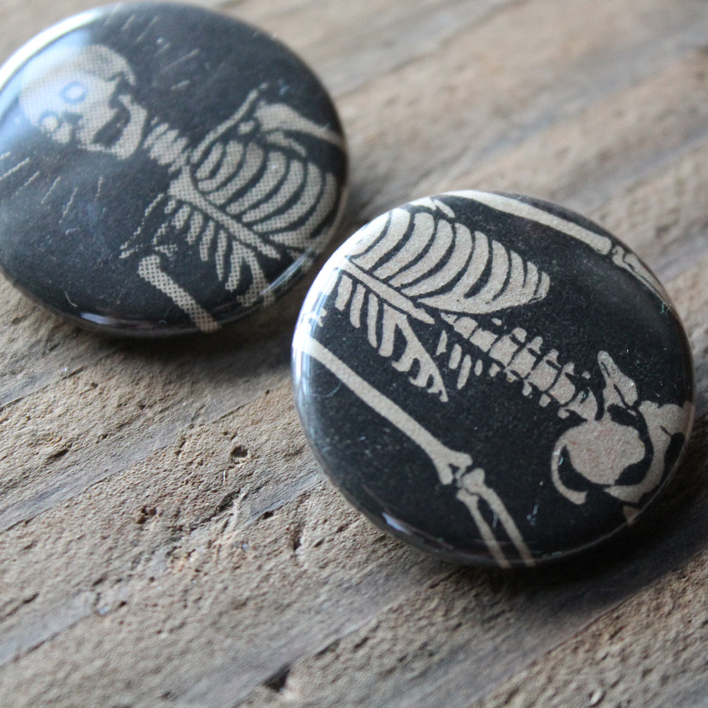 Pair of Skeleton pinback buttons – RAD Shirts Custom Printing
