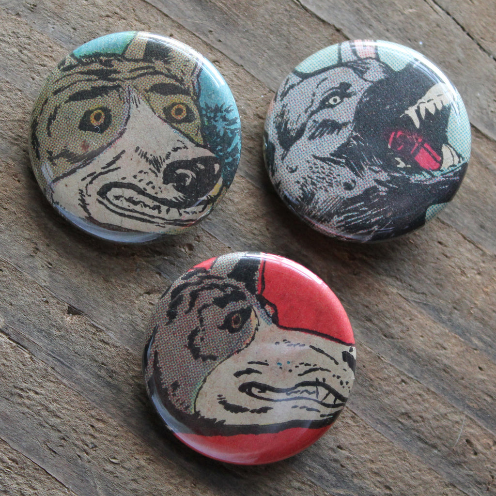 3 Dog pinback buttons – RAD Shirts Custom Printing