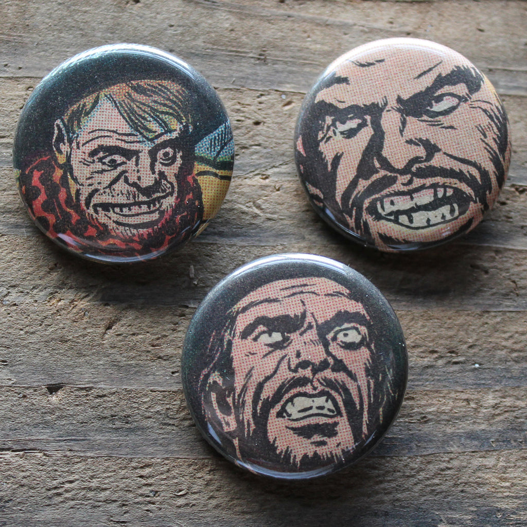 Men with "Crazy Eyes" pinback button set – RAD Shirts Custom Printing