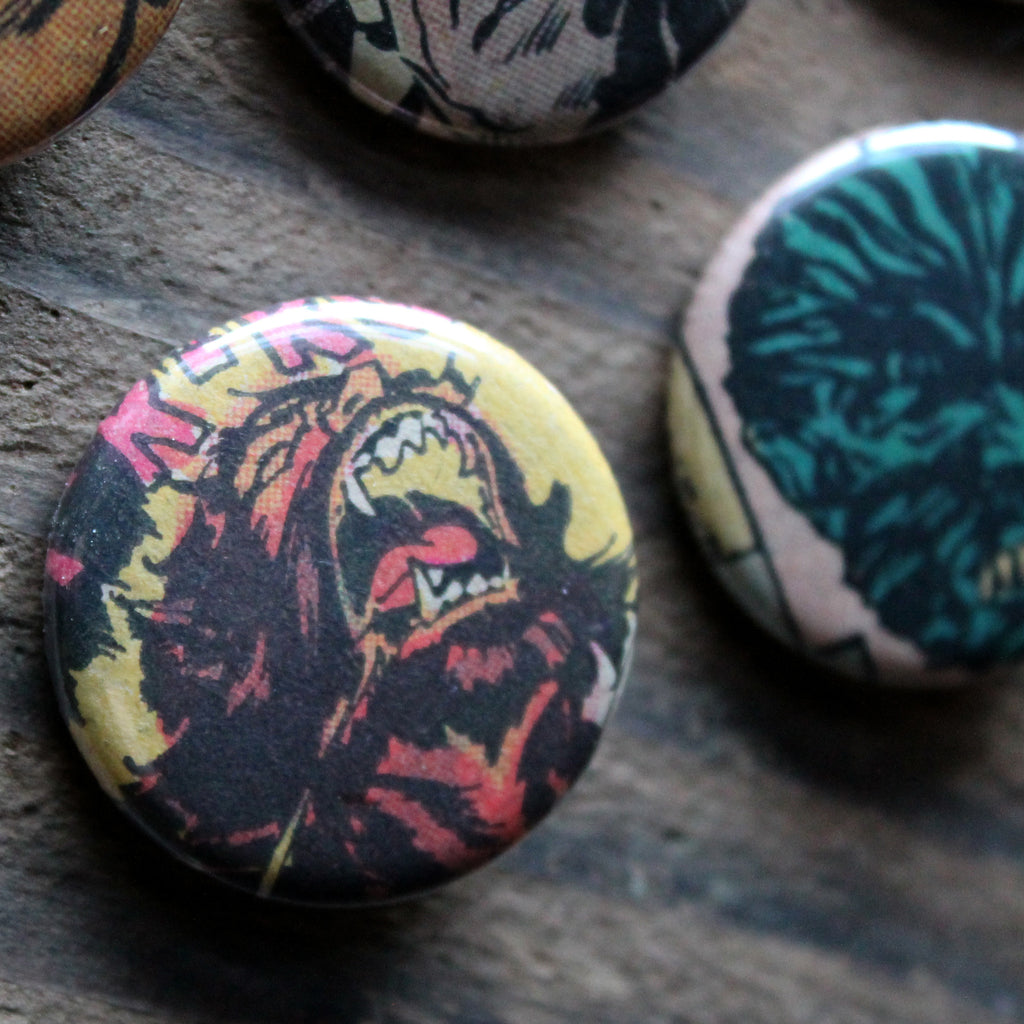 7 Retro Monster & Alien pinback buttons – RAD Shirts Custom Printing